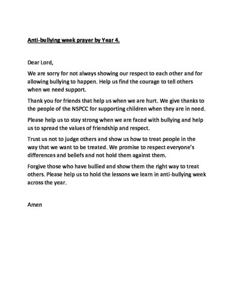 Anti Bullying Week Prayer by Year 1 - Cuddington and Dinton School