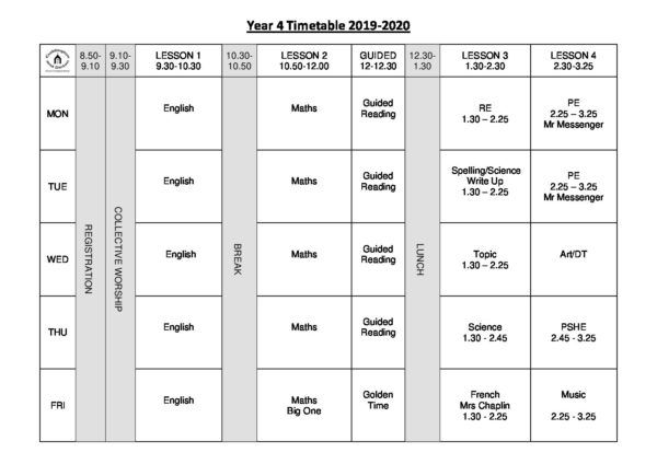 Year 4 Timetable - Cuddington and Dinton School