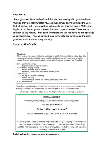 Year 3 Homework 30th March - Cuddington and Dinton School