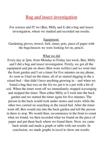 Insect and bug investigation - Jemima - Cuddington and Dinton School
