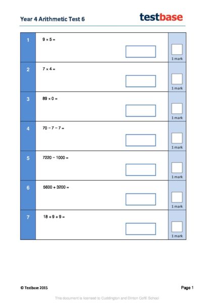 Y4_Arithmetic_Test_6 - Cuddington and Dinton School
