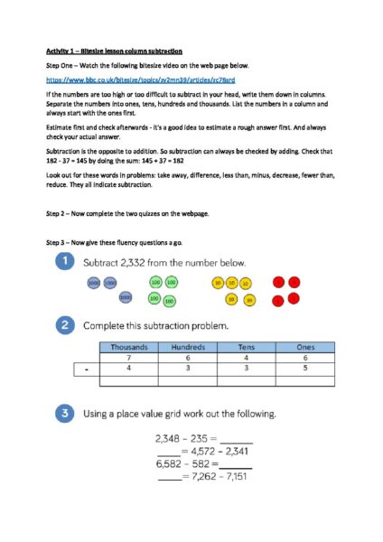 Year 4 Maths Activities 22nd June - Cuddington and Dinton School