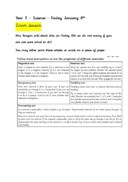 Science Y5 8th Jan - Cuddington and Dinton School