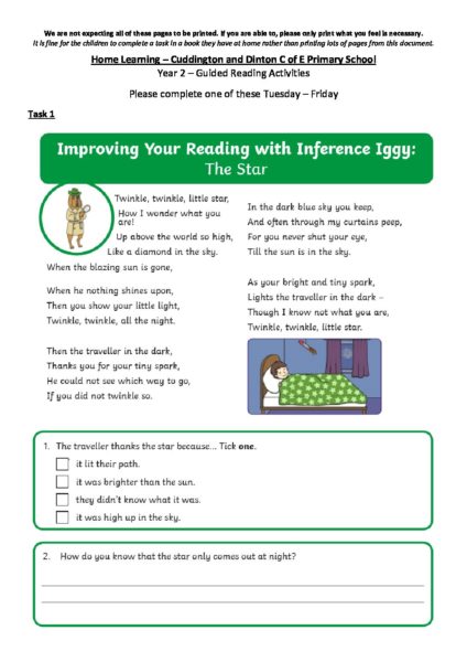 Year 2 - Week 3 - Weekly Guided Reading Tasks - Cuddington and Dinton ...