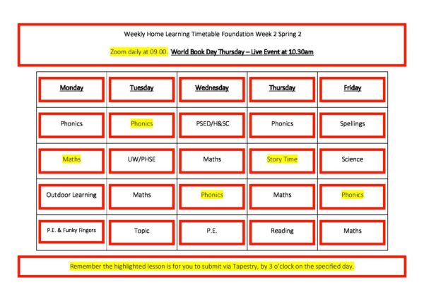 Weekly Timetable Foundation 2 - Cuddington and Dinton School