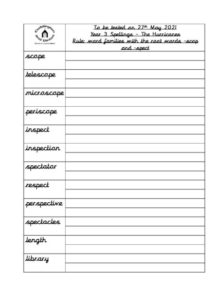 Year 3 spelling Summer 1 Week 5 The Hurricanes - Cuddington and Dinton ...