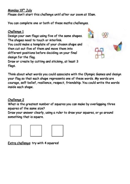 Monday 19th July Year 3 Maths challenge - Olympic Rings - Cuddington ...