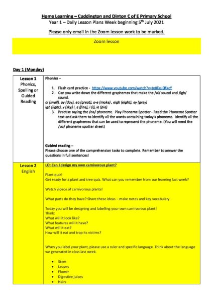 Year 1 Isolation plan - Cuddington and Dinton School