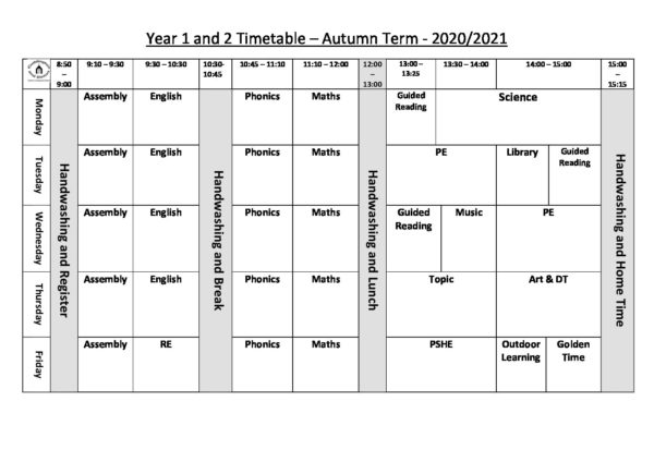 Year 1 and 2 Timetable - Autumn Term 2021-2022 - Cuddington and Dinton ...