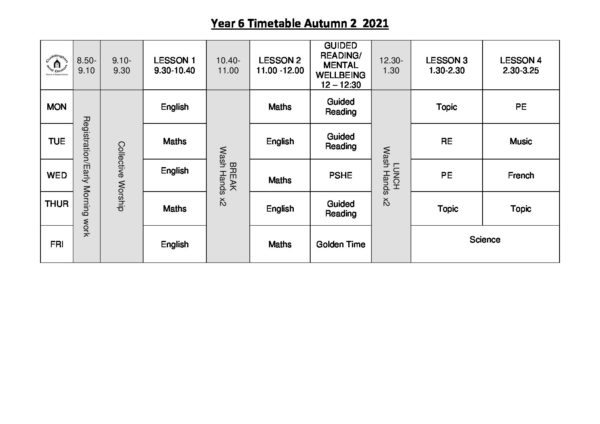 Timetable Y6 Autumn 2 2021 - Cuddington and Dinton School