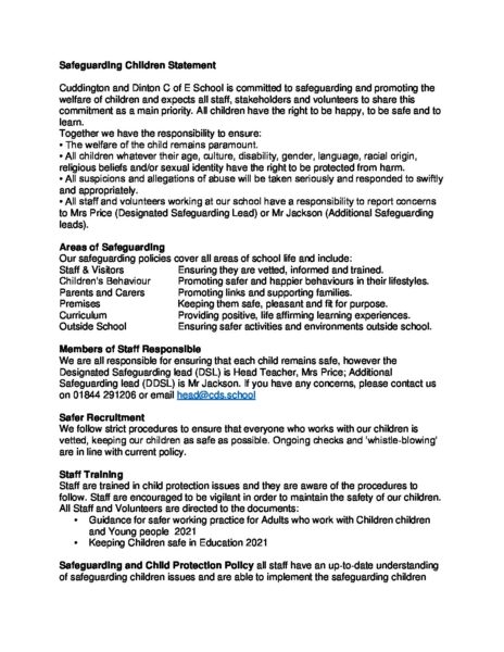Safeguarding Children Statement - Cuddington and Dinton School