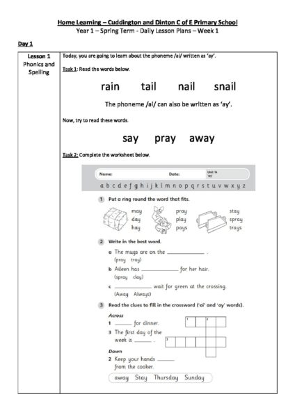 Year 1 - Spring Term - Remote Learning - Isolation - Week 1 ...