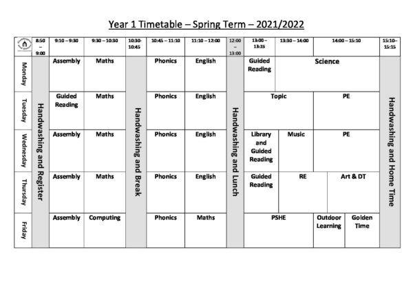 Year 1 Spring Term Timetable - 2021-2022 - Cuddington and Dinton School