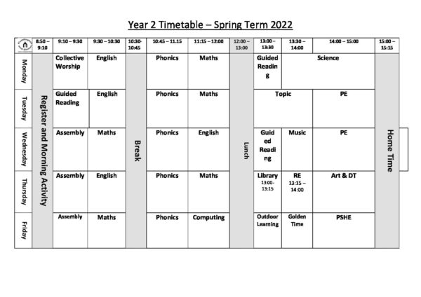 Year 2 Timetable Spring 2022 - Cuddington and Dinton School