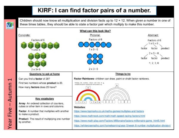 Year 5 - Autumn 1 - find factor pairs of a number - Cuddington and ...