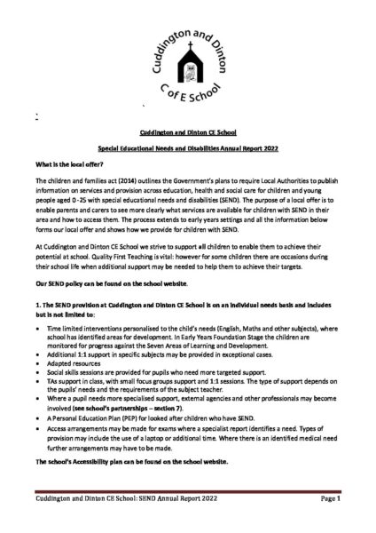 SEN Information Report Oct 2022 - Cuddington and Dinton School