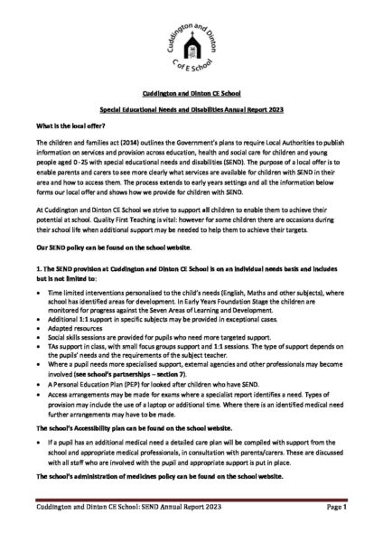 SEND Information Report October 2023 - Cuddington and Dinton School
