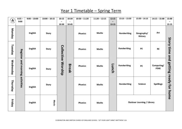 Year 1 Timetable Spring 2025 - Cuddington and Dinton School